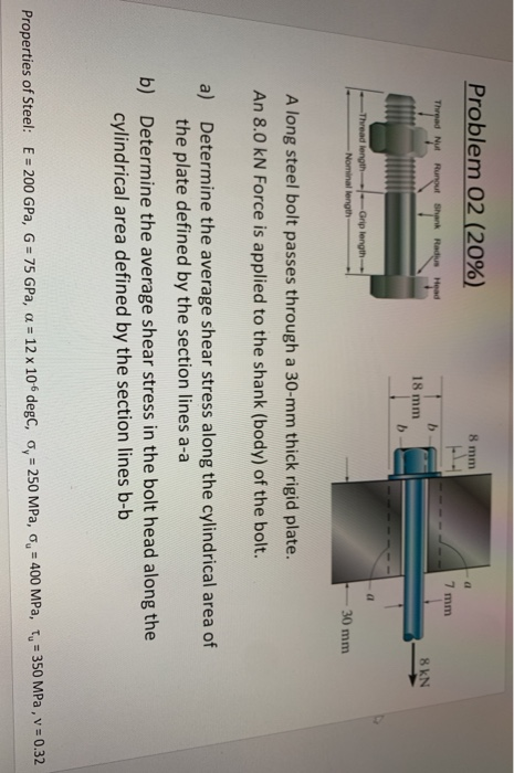 Solved Problem 02 (20%) 8 mm a 7 mm Thread Nut Runout shank | Chegg.com