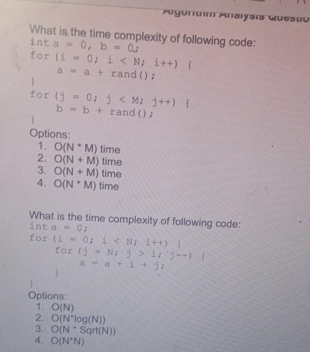 Solved Argonum Analysis Questo What is the time complexity | Chegg.com