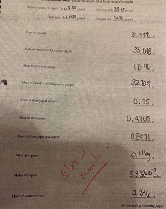 Experiment Data and Calculations Determination of a | Chegg.com