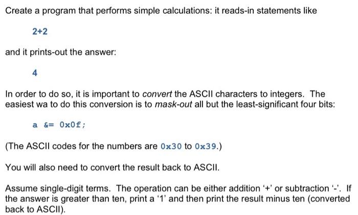 Create a program that performs simple calculations: | Chegg.com