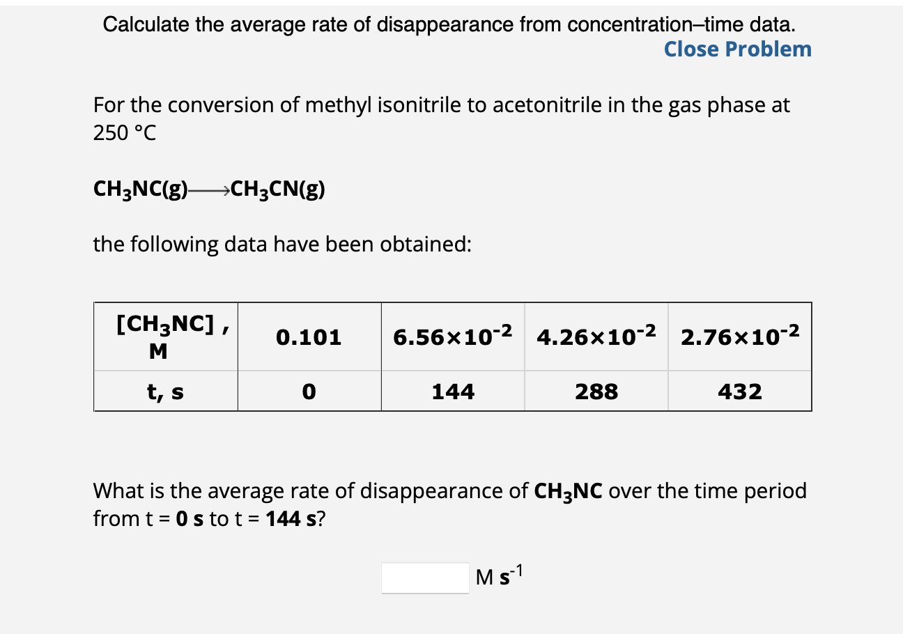Solved Calculate the average rate of disappearance from | Chegg.com