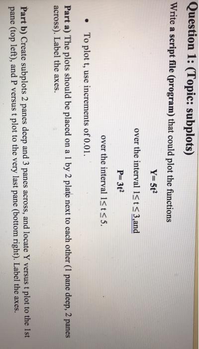 Solved Question 1 Topic Subplots Write A Script File 1496
