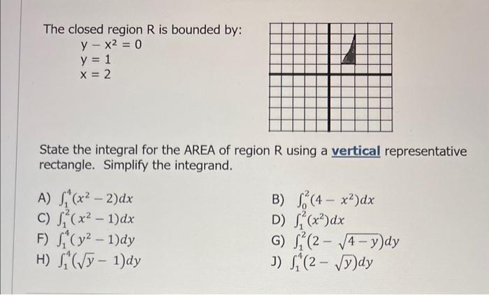Solved The closed region R is bounded by: y−x2=0y=1x=2 State | Chegg.com