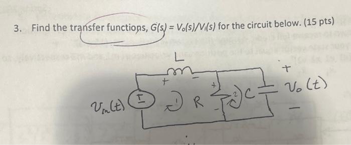 Solved 3. Find the transfer functions, G(s)=V0(s)/Vi(s) for | Chegg.com