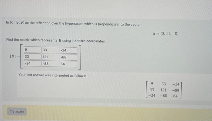 Solved In R3 let R be the reflection over the hyperspace | Chegg.com