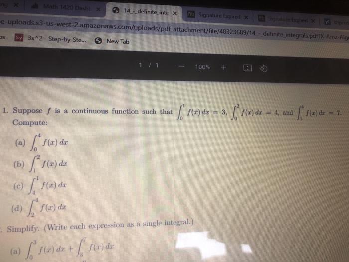 Solved Math Dach X > 14 - definite_inte X au Signature and X | Chegg.com