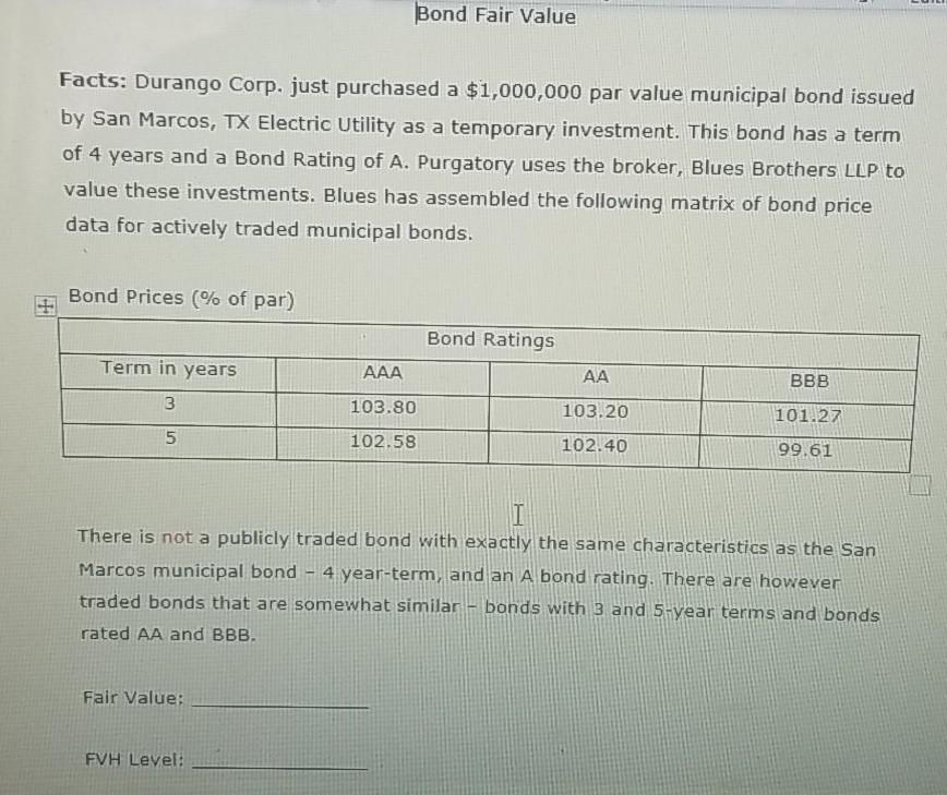 Solved Bond Fair Value Facts: Durango Corp. just purchased a | Chegg.com