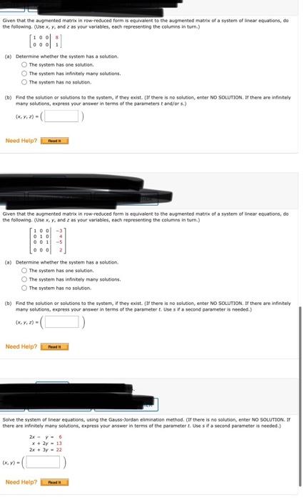 Solved Determine whether the system of linear equations has | Chegg.com
