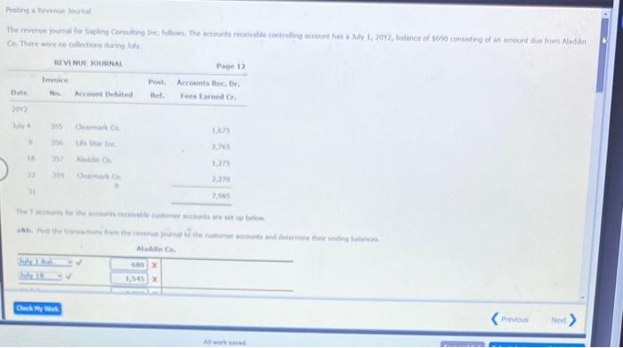 Solved Posting a Revenue Journal The revenue journal for | Chegg.com