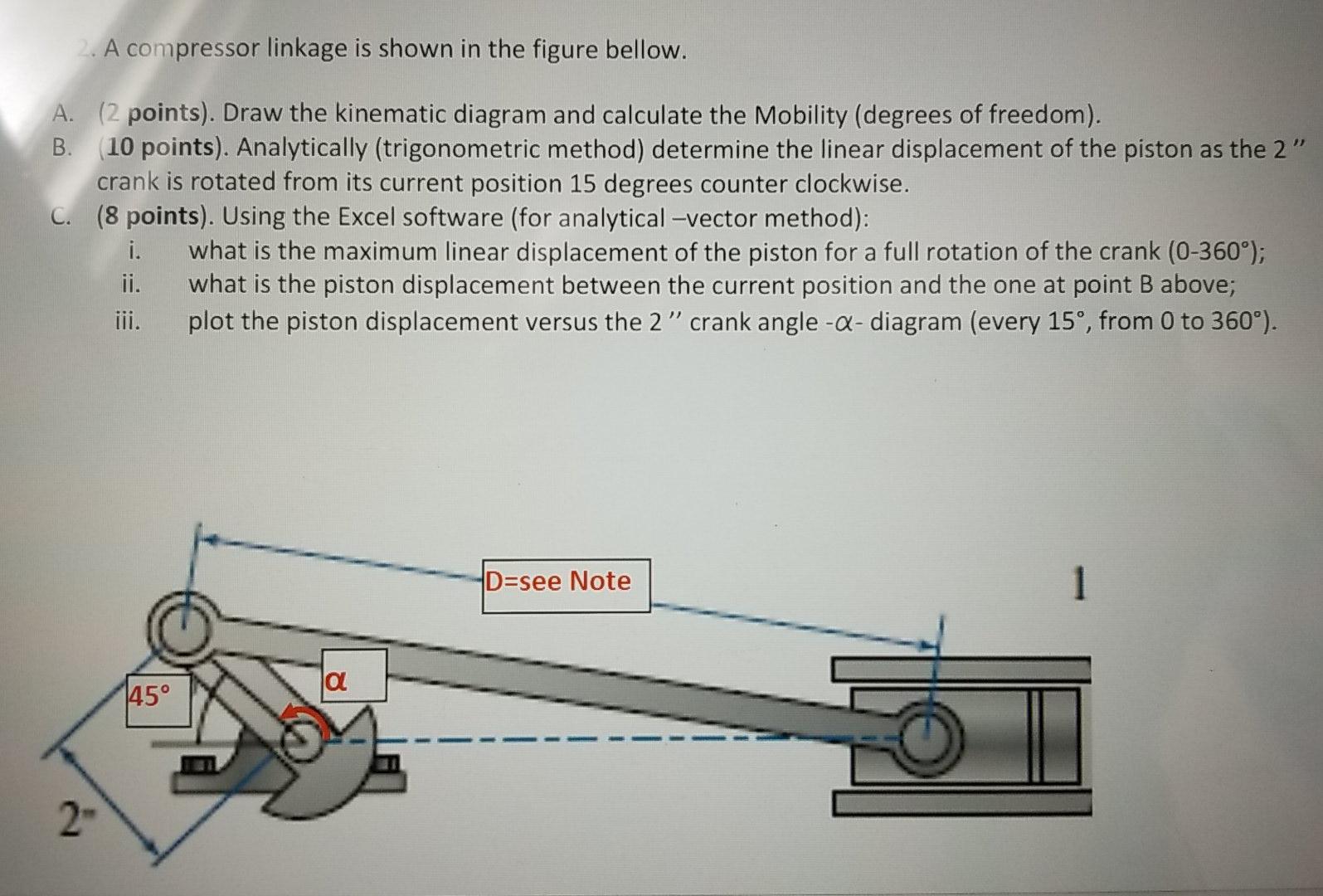 Solved 2. A compressor linkage is shown in the figure | Chegg.com