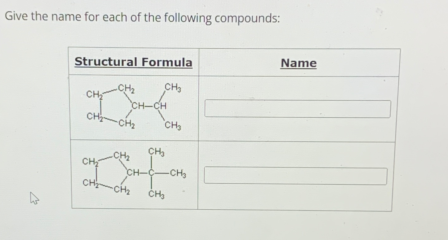 Solved Give the name for each of the following | Chegg.com