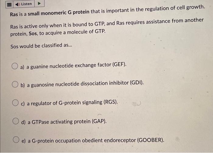 Solved Ras is a small monomeric G protein that is important | Chegg.com