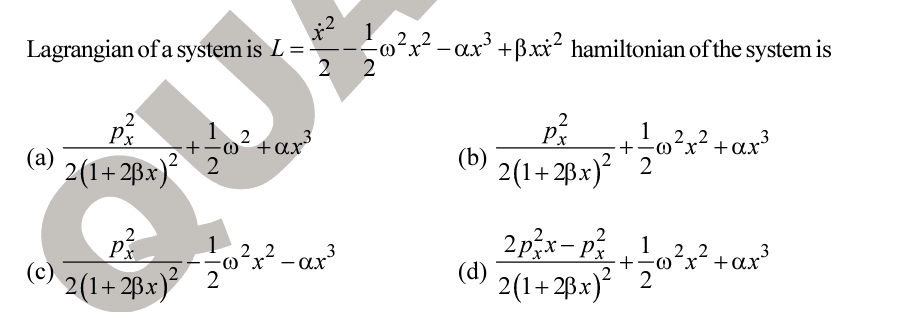 Solved Lagrangian of a system is L=x˙?22-12ω2x2-αx3+β×?˙?2 | Chegg.com