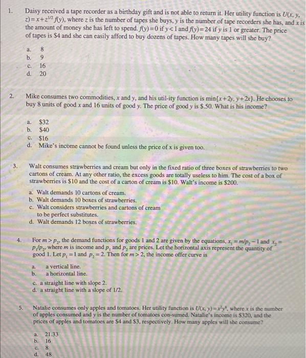 Solved 1. Daisy received a tape recorder as a birthday gift | Chegg.com