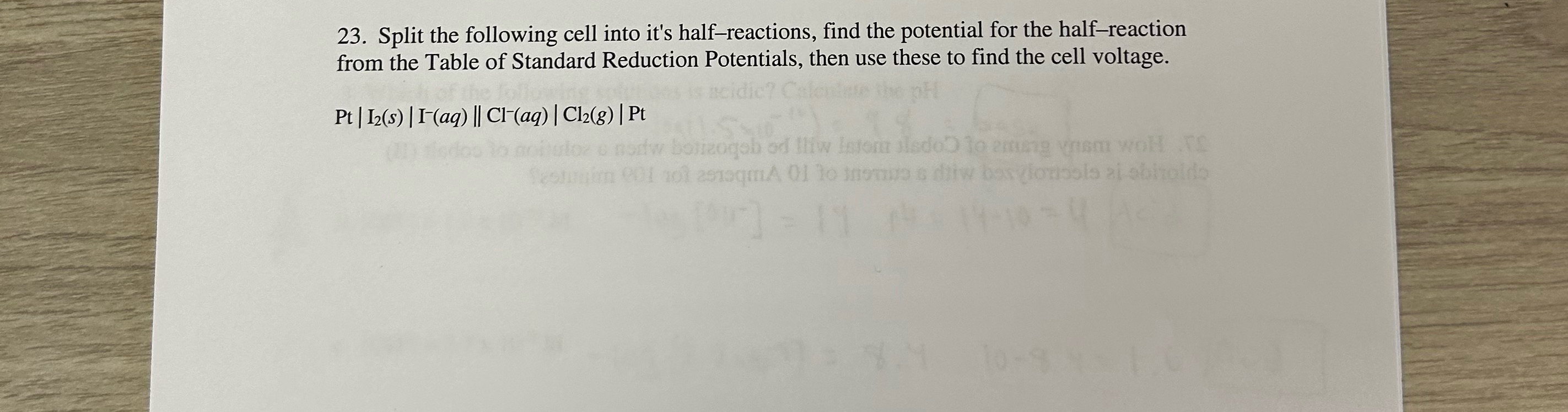 Solved Split the following cell into it's half-reactions, | Chegg.com