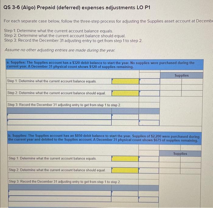 Solved QS 3-6 (Algo) Prepaid (deferred) expenses adjustments | Chegg.com