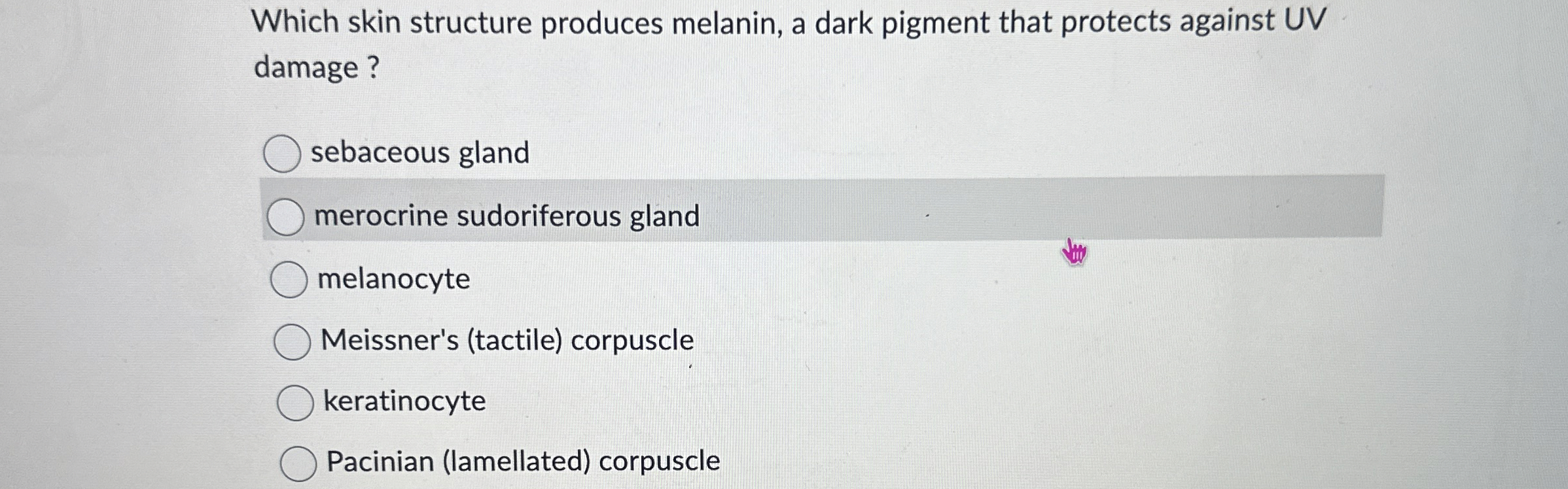 Solved Which skin structure produces melanin, a dark pigment | Chegg.com