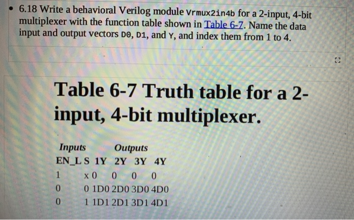 Solved • 6.18 Write a behavioral Verilog module Vrmux2in4b | Chegg.com