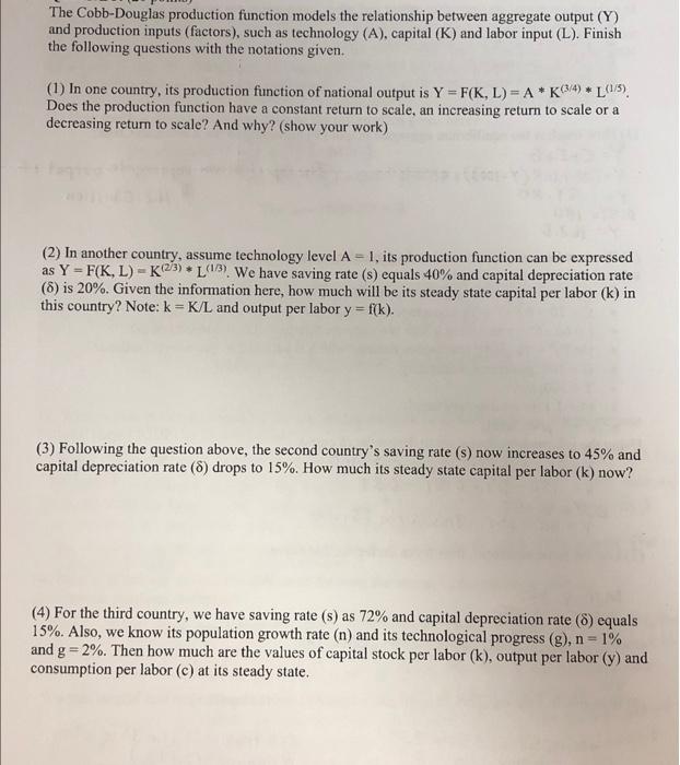 Solved The Cobb-Douglas production function models the | Chegg.com