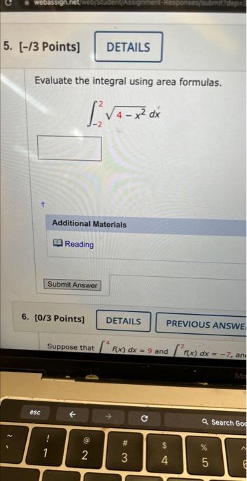 Solved Evaluate the integral using area formulas. ∫−224−x2dx | Chegg.com