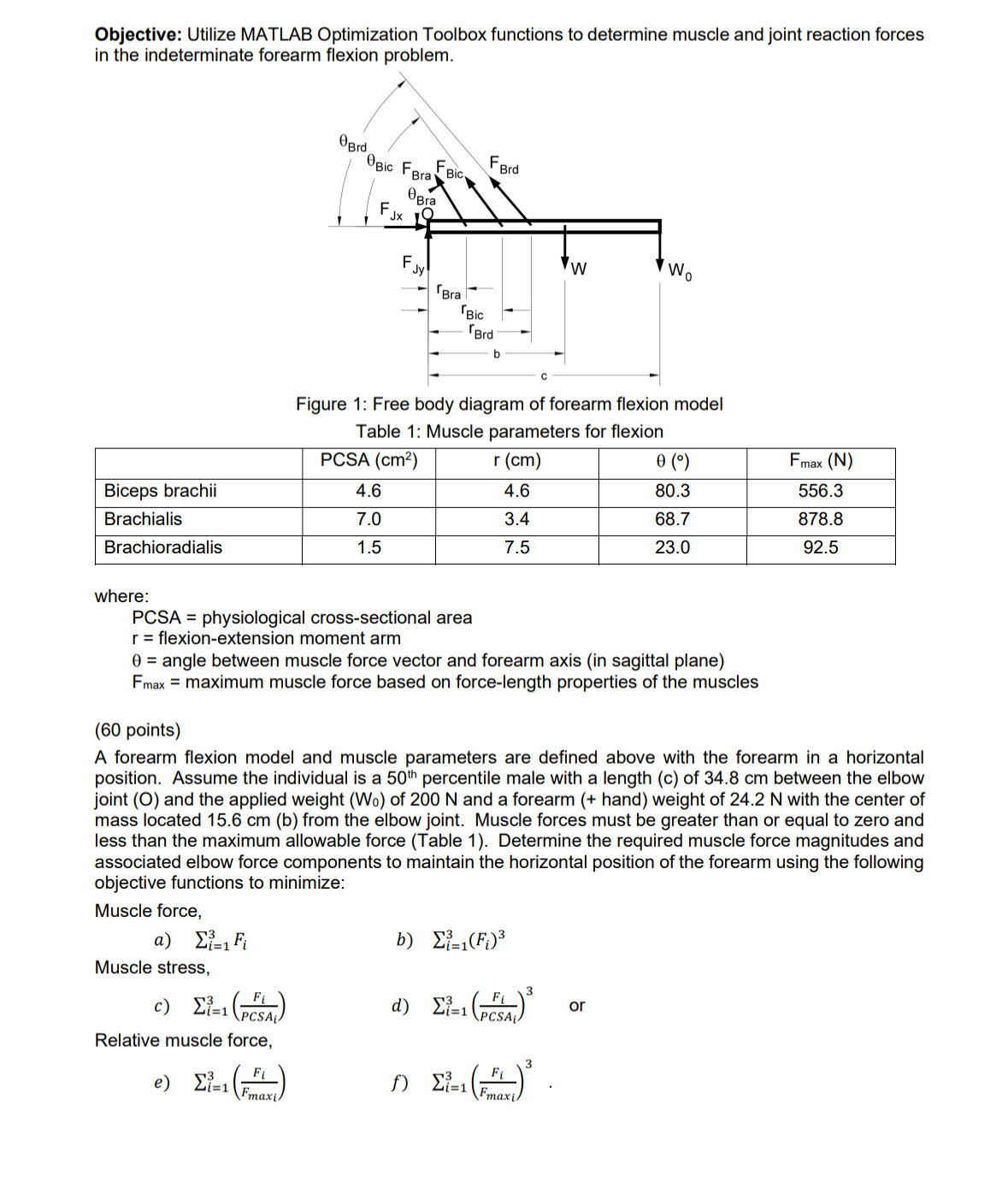 Solved A forearm flexion model and muscle parameters are | Chegg.com