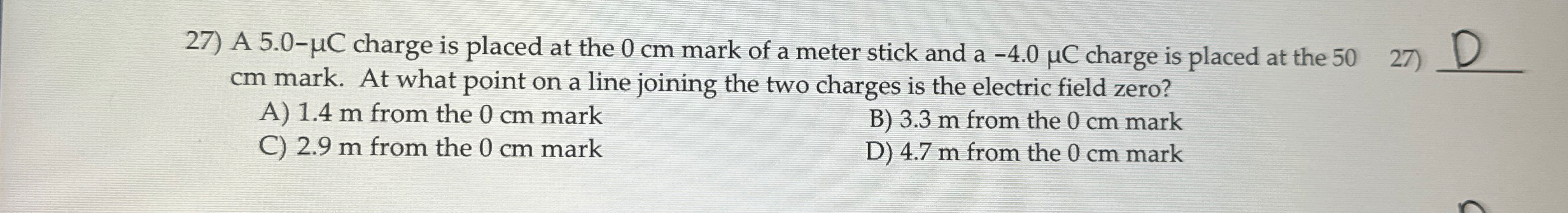 A 5.0-μC ﻿charge is placed at the 0 ﻿cm mark of a | Chegg.com