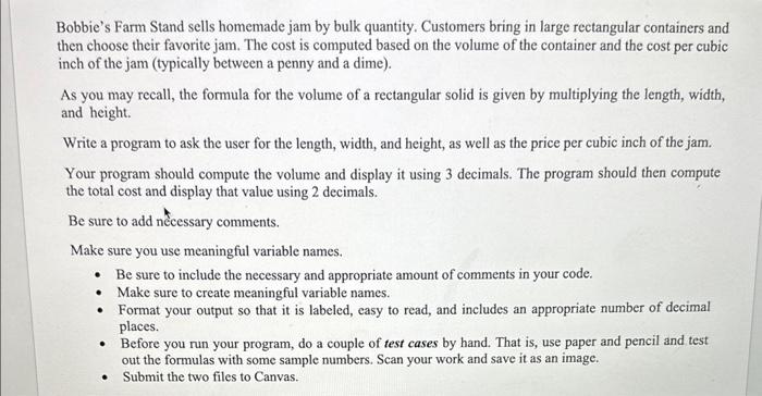 Solved Bobbie's Farm Stand sells homemade jam by bulk | Chegg.com