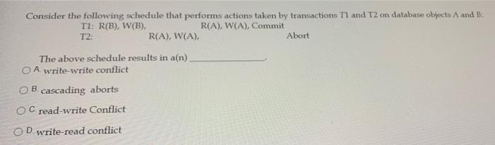 Solved Consider the following schedule that performs actions | Chegg.com