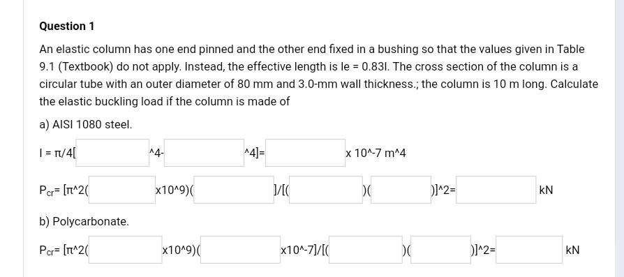 Solved An elastic column has one end pinned and the other | Chegg.com