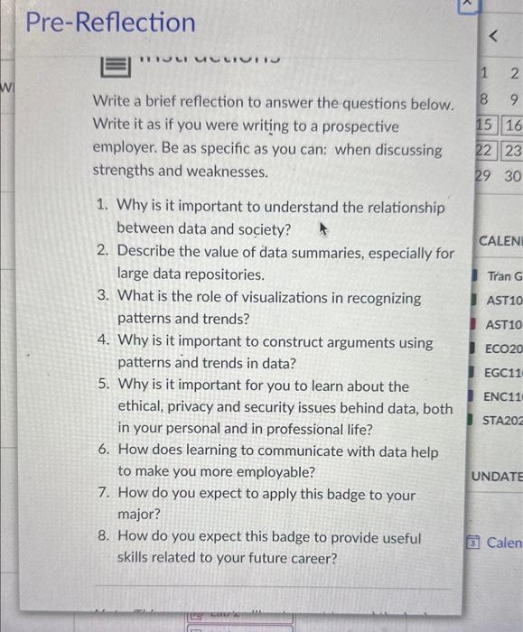 Solved -Reflection Write a brief reflection to answer the | Chegg.com