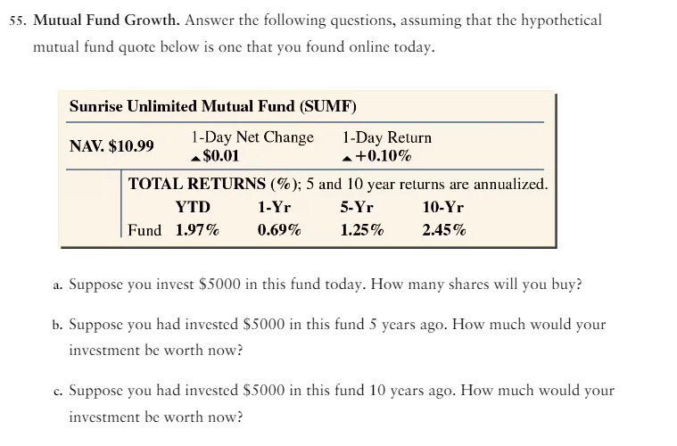 Solved Mutual Fund Growth. Answer the following questions, | Chegg.com