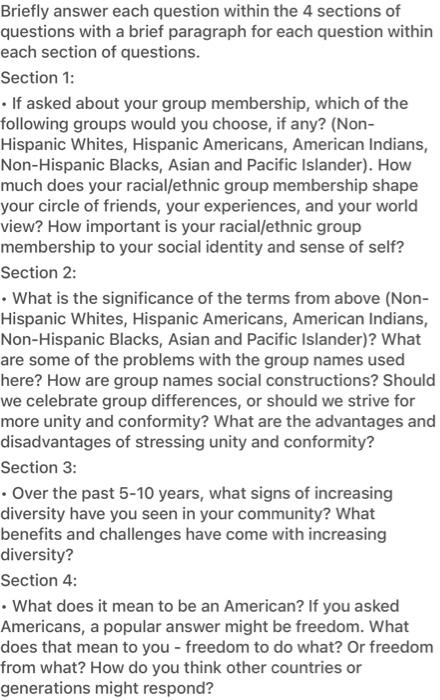 Briefly answer each question within the 4 sections of | Chegg.com