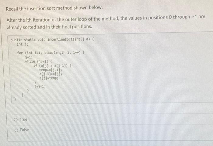 Solved Recall the insertion sort method shown below. After | Chegg.com