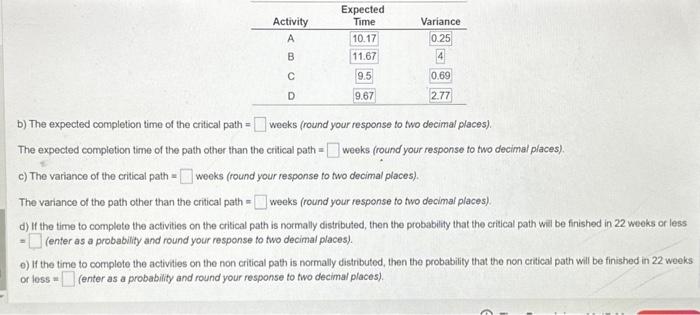 Solved b) The expected completion time of the critical path | Chegg.com