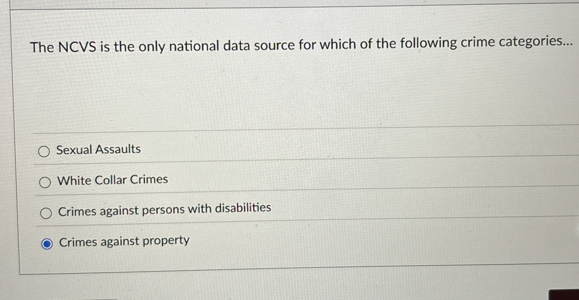 Solved The NCVS is the only national data source for which | Chegg.com