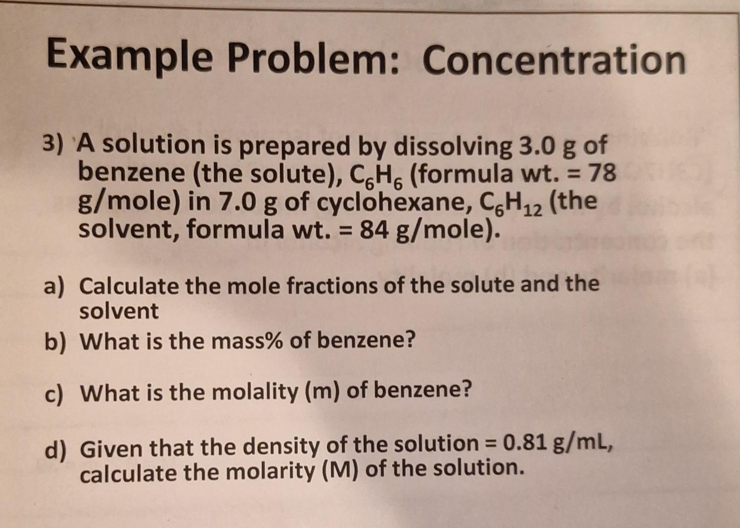 Solved Example Problem: Concentration 3) A solution is | Chegg.com