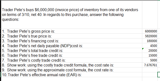 Solved Trader Pete’s buys $6,000,000 (invoice price) ﻿of | Chegg.com