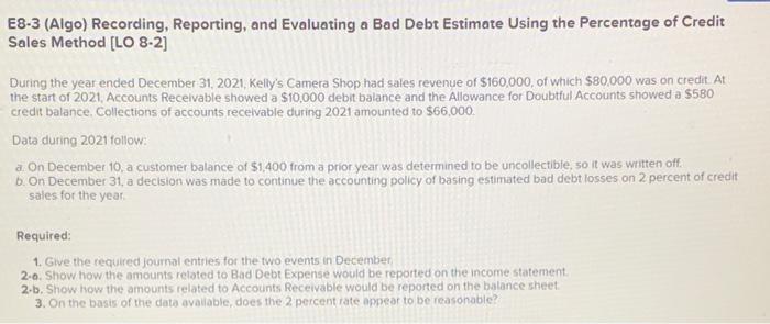 Solved E8-3 (Algo) Recording, Reporting, and Evaluating a | Chegg.com