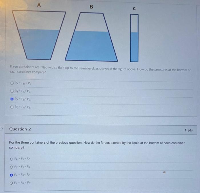Solved Three containers are filled with a fluid up to the | Chegg.com