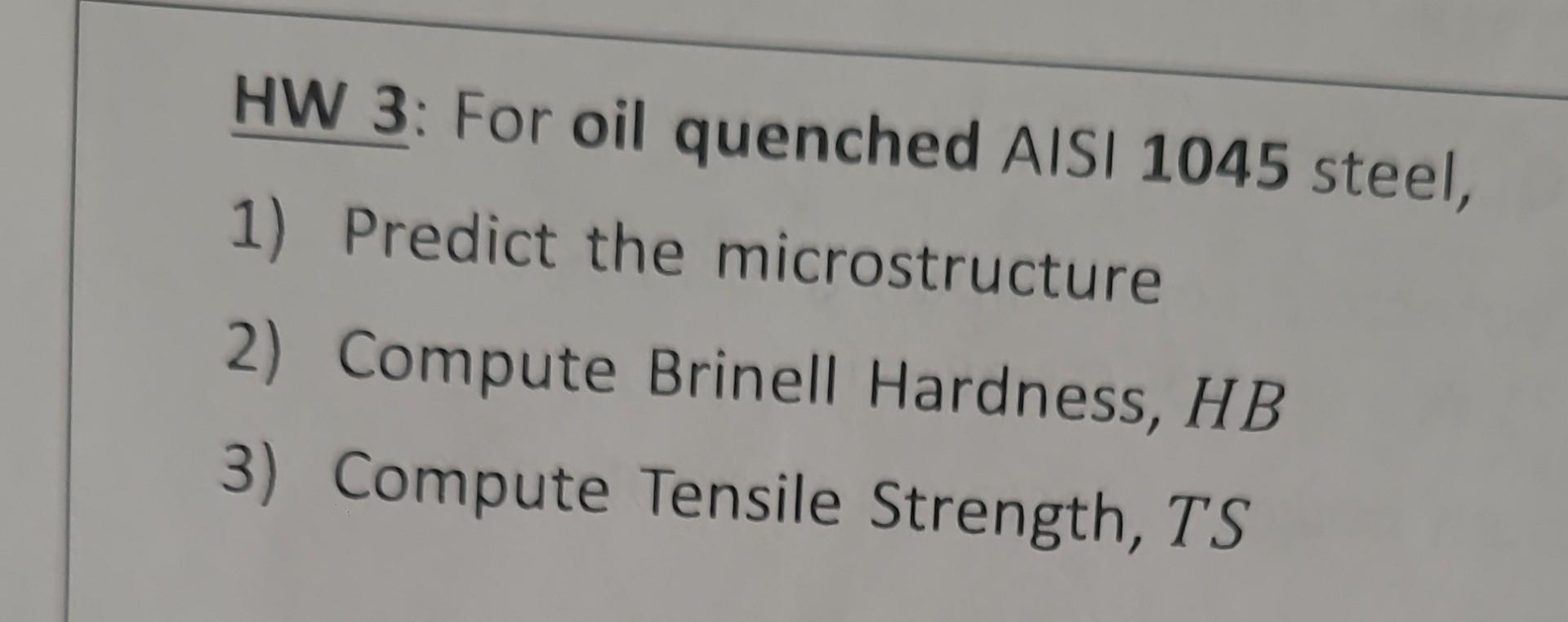 Solved HW 3: For oil quenched AISI 1045 steel, 1) Predict | Chegg.com