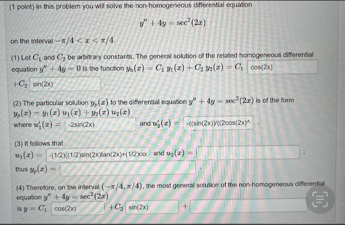 Solved (1 point) In this problem you will solve the | Chegg.com