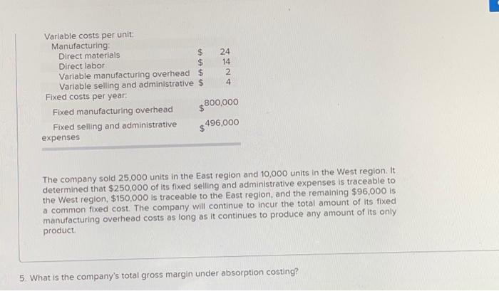 Solved 24 Variable costs per unit: Manufacturing Direct | Chegg.com