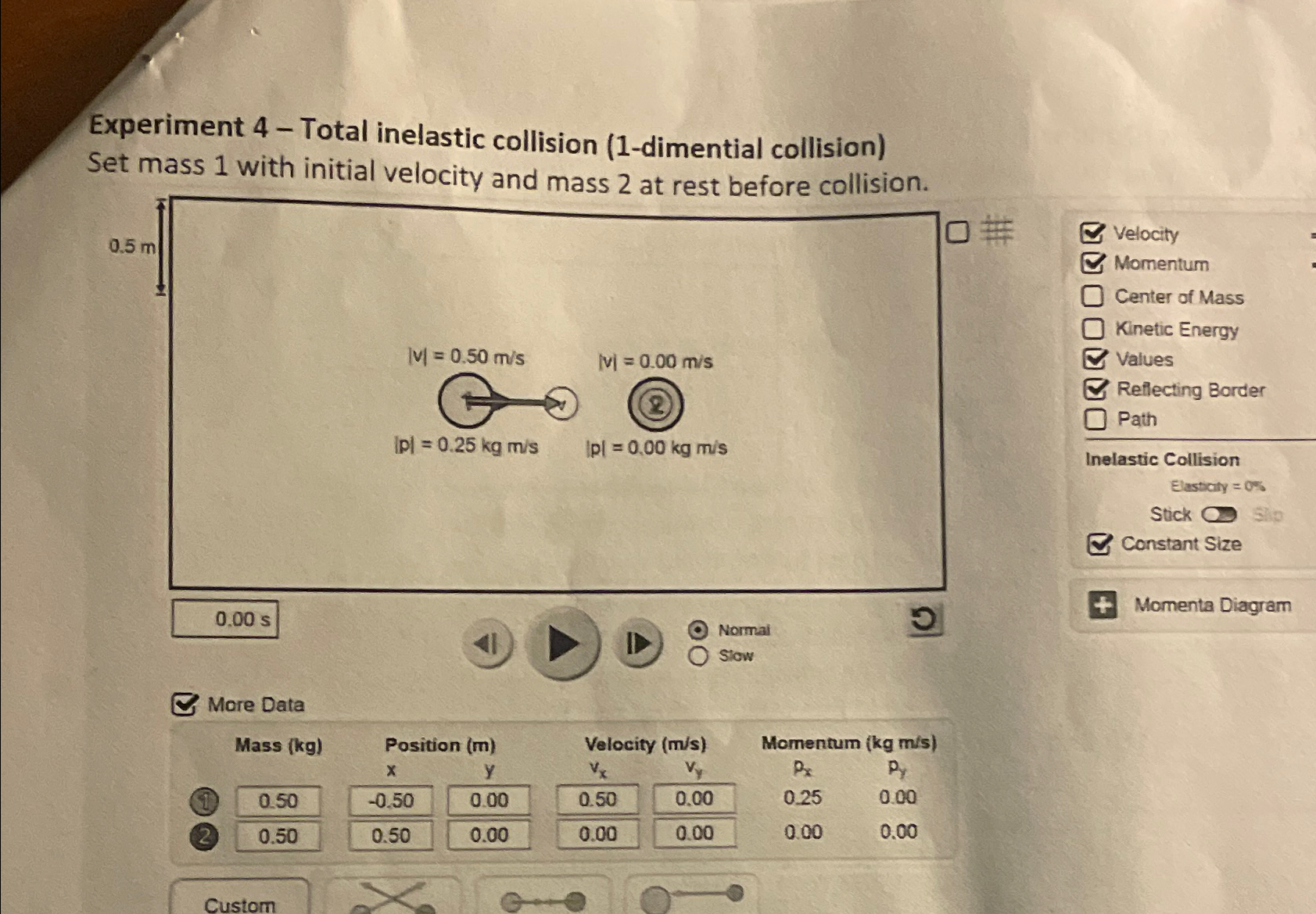Experiment 4 - ﻿Total inelastic collision | Chegg.com