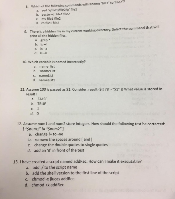 Solved 8. Which of the following commands will rename | Chegg.com