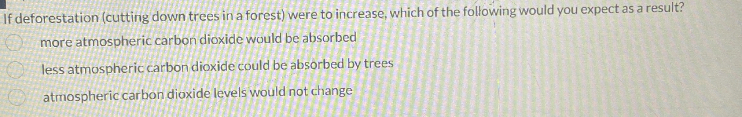 Solved If deforestation (cutting down trees in a forest) | Chegg.com