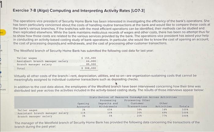 Solved Exercise 7-8 (Algo) Computing and Interpreting | Chegg.com