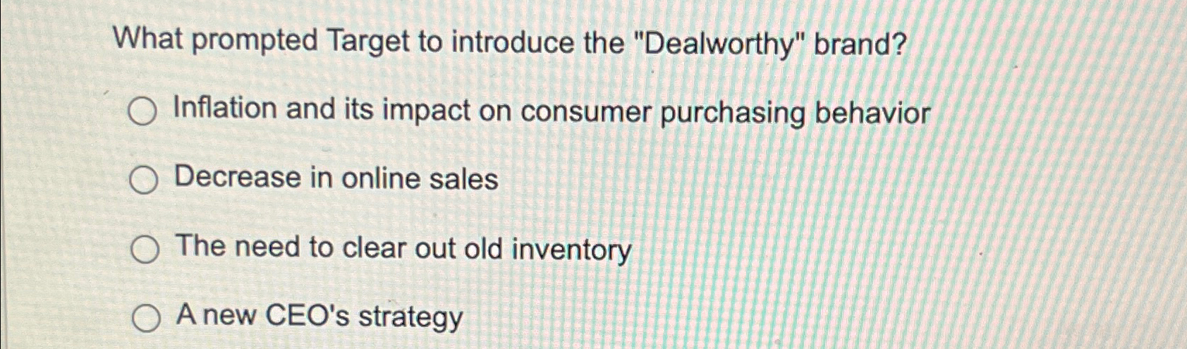 Solved What prompted Target to introduce the "Dealworthy" | Chegg.com