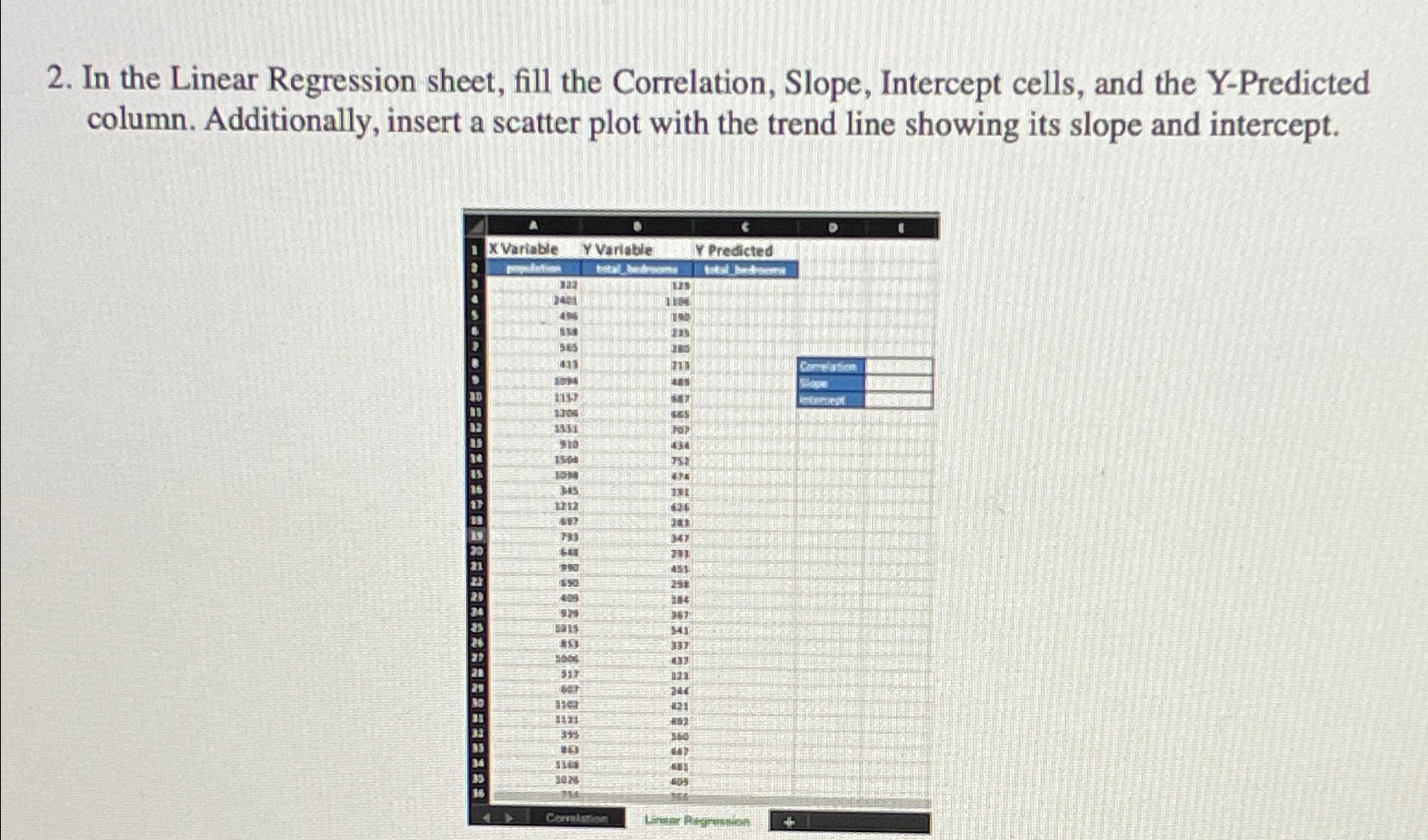In the Linear Regression sheet, fill the Correlation, | Chegg.com