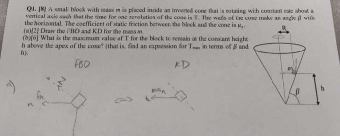 Solved Q1. A small block with mass m is placed inside an | Chegg.com
