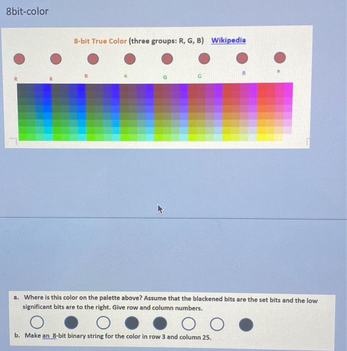 Solved 8bit-color 8-bit True Color (three groups: R, G, B) | Chegg.com
